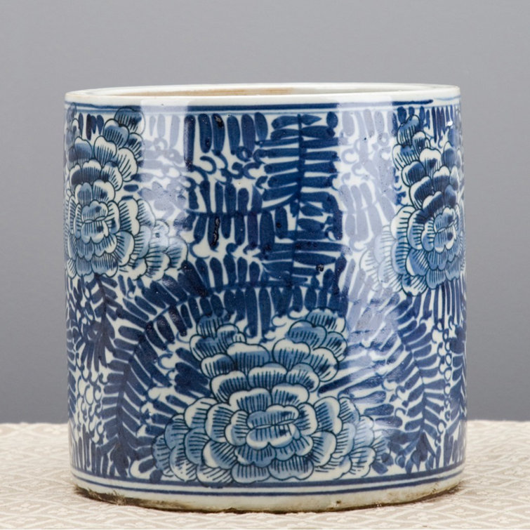 Danny's Fine Porcelain Round Pot Planter - Classic White/Blue | Perigold