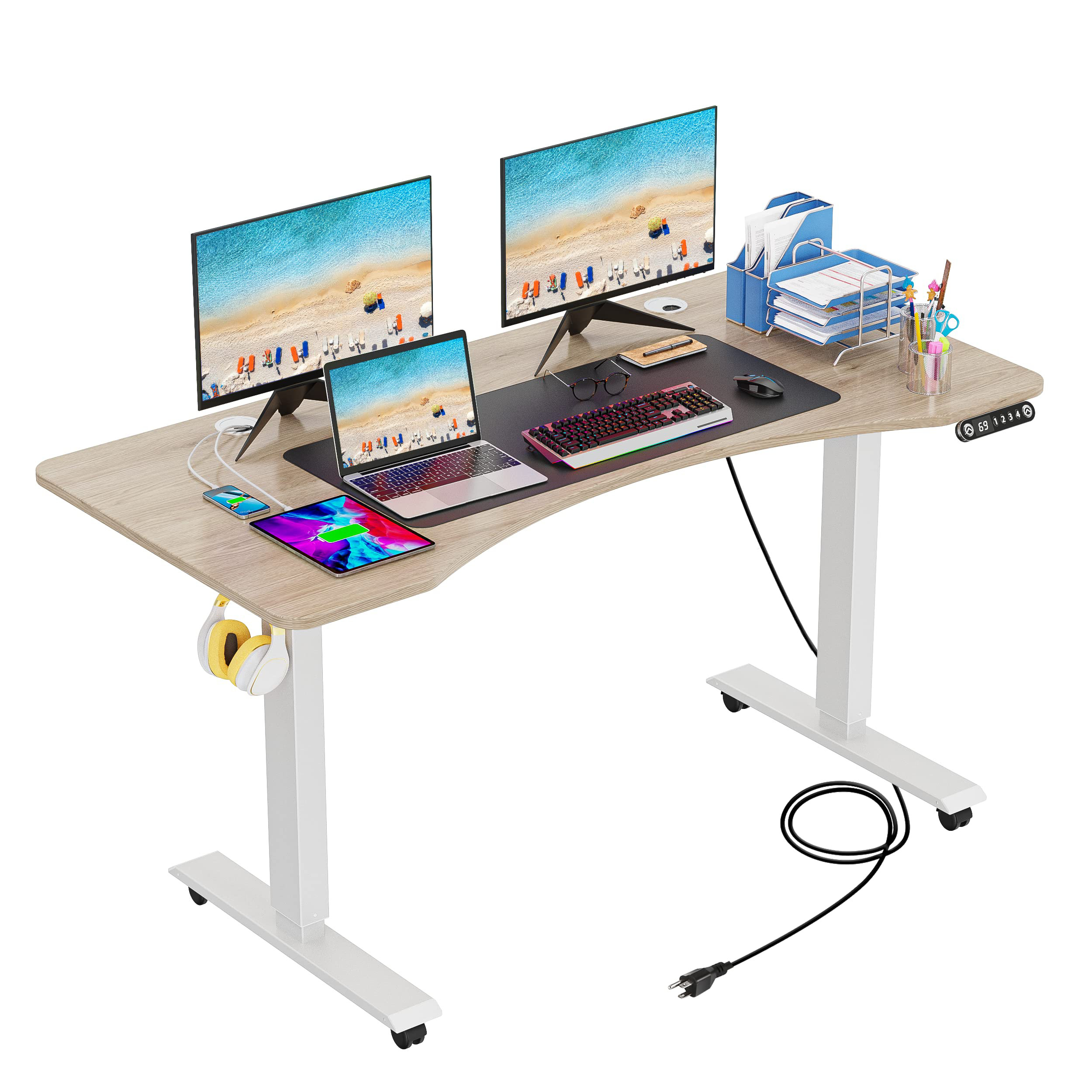 Inbox Zero Kriaris Height Adjustable Gaming Standing Desk with Built in ...