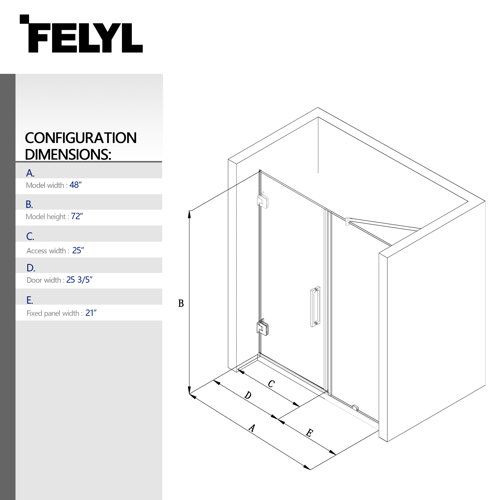 Zipcode Design™ Cyrus 72'' H Semi-Frameless Shower Door with Clear ...