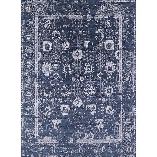Ophelia & Co. Sharen Floral Navy/White Area Rug | Wayfair