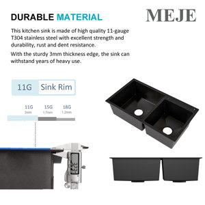 MEJE 30.75'' L Drop-In Double Bowl Stainless Steel Kitchen Sink | Wayfair