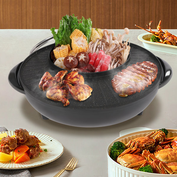 JOYDING Round Electric Hot Pot Grill Combo Indoor BBQ Portable ...
