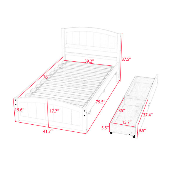 Red Barrel Studio® Twin Size 2 Drawers Wood Platform Bed with Headboard ...