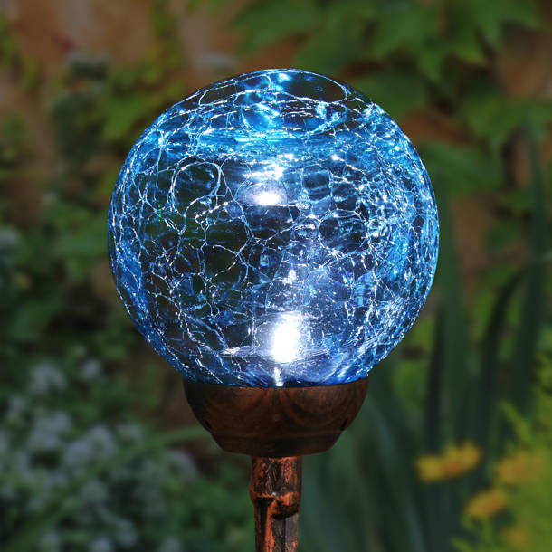 Exhart Solar Crackle Glass Ball Garden Stake with Metal Finial, 4 by 31 ...