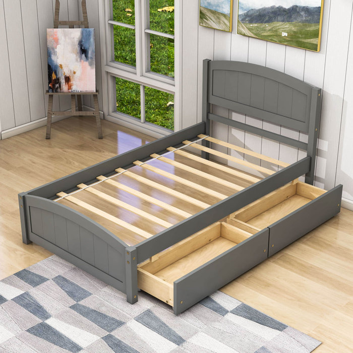 Red Barrel Studio® Twin Size 2 Drawers Wood Platform Bed with Headboard ...