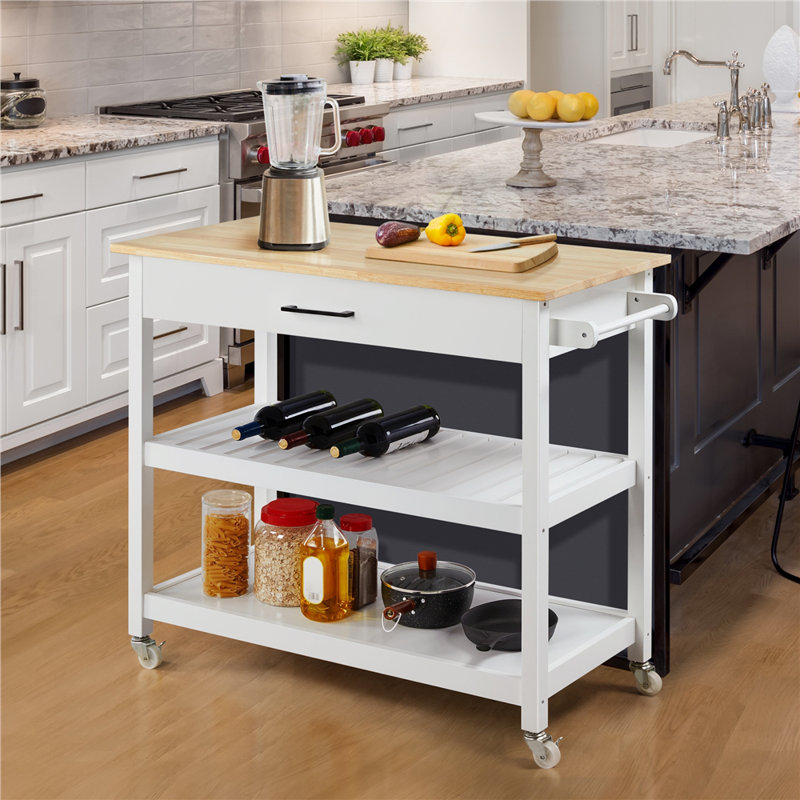 Latitude Run® Clinten 40'' Wide Rolling Kitchen Island with Solid Wood ...