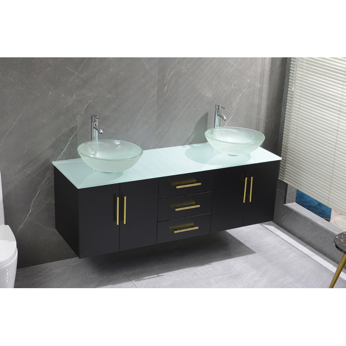Orren Ellis Ehtesham 60'' Wall Mounted Double Bathroom Vanity with ...