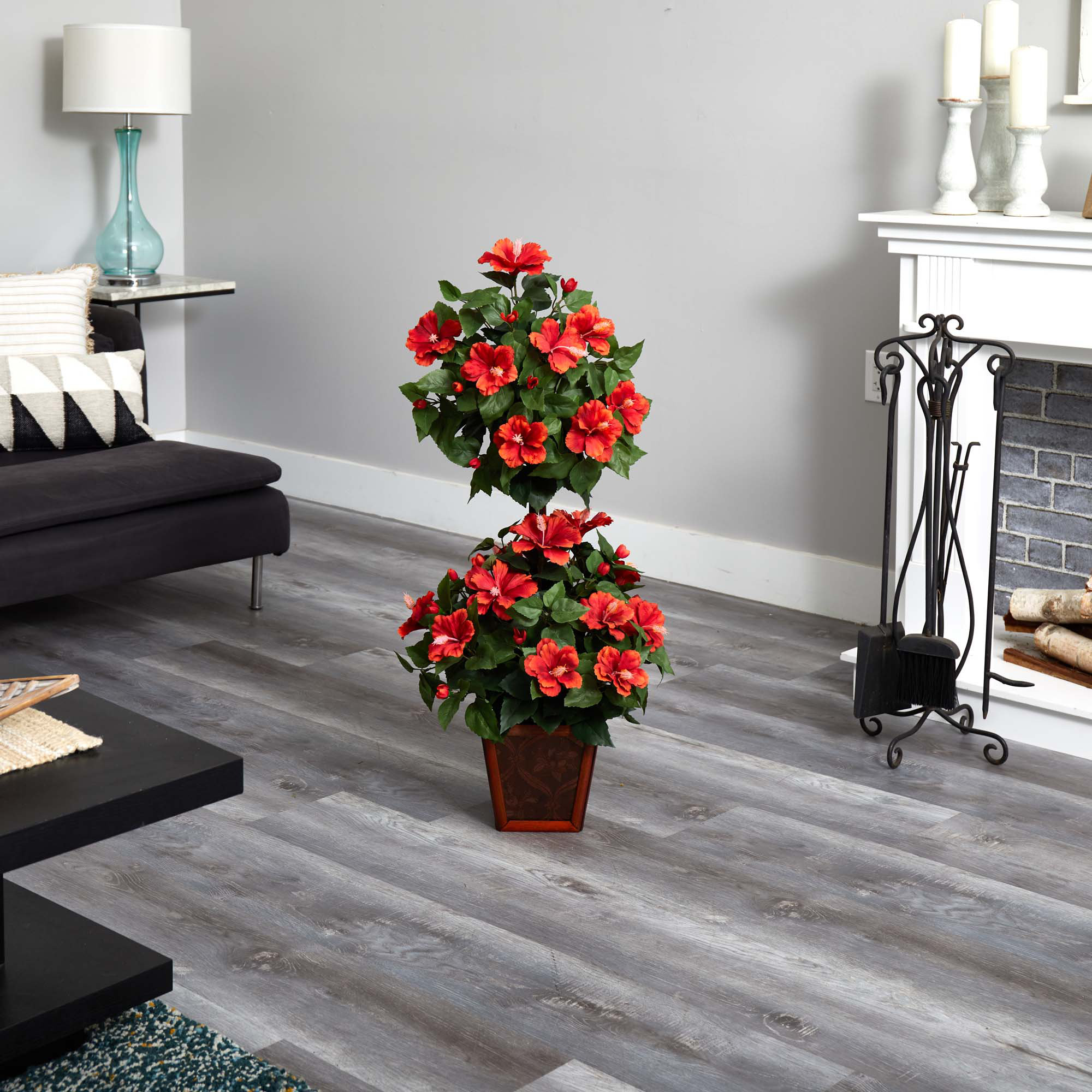 Alcott Hill® Nordberg 39'' Faux Hibiscus Tree in Wood Planter & Reviews ...