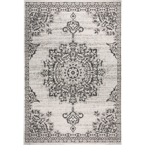 Nicole Miller Medallion Oriental Gray/Black Indoor/Outdoor Area Rug ...