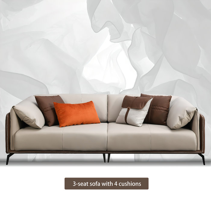 Wrought Studio Beniamino Nordic Luxury Simple Three Seat Faux Leather ...