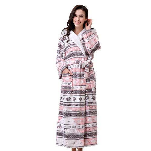Alwyn Home Women's Long Hooded Robe Plush Soft Warm Fleece Elegant ...