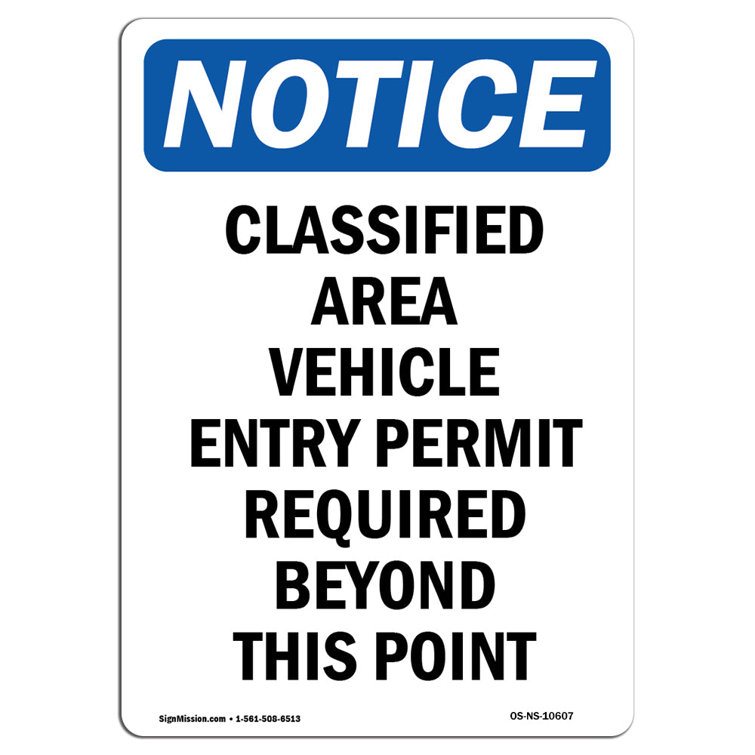 SignMission Classified Area Vehicle Entry Sign | Wayfair