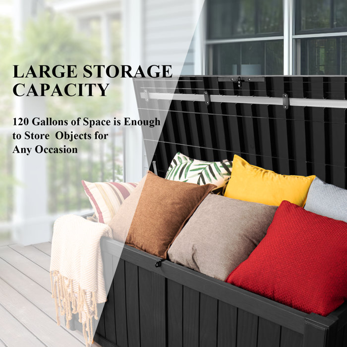 Devoko 120 Gallons Gallon Water Resistant Lockable Deck Box in Black ...