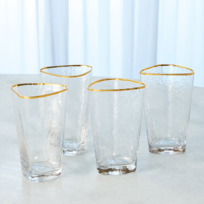 Global Views Hammered High Ball Glass-Clear w/Gold Rim & Reviews | Wayfair
