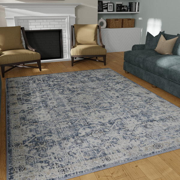 Charlton Home® Aldin Performance Blue/Cream Rug & Reviews | Wayfair