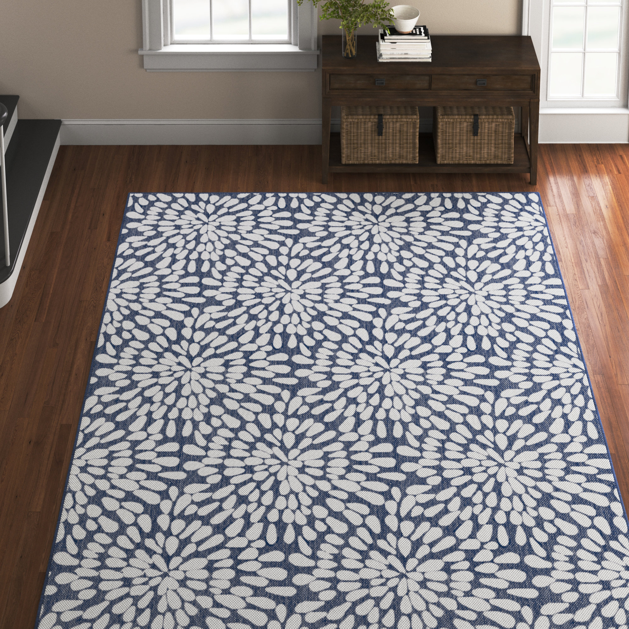 Lark Manor Poseidon Navy/White Indoor/Outdoor Rug & Reviews | Wayfair