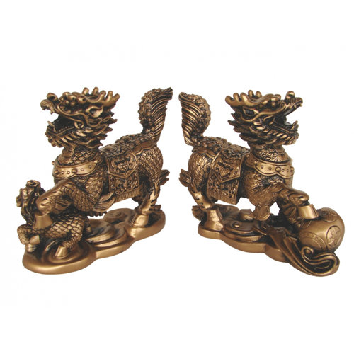 Bungalow Rose 2 Piece Chi Lin Dragon Horses Figurine Set | Wayfair