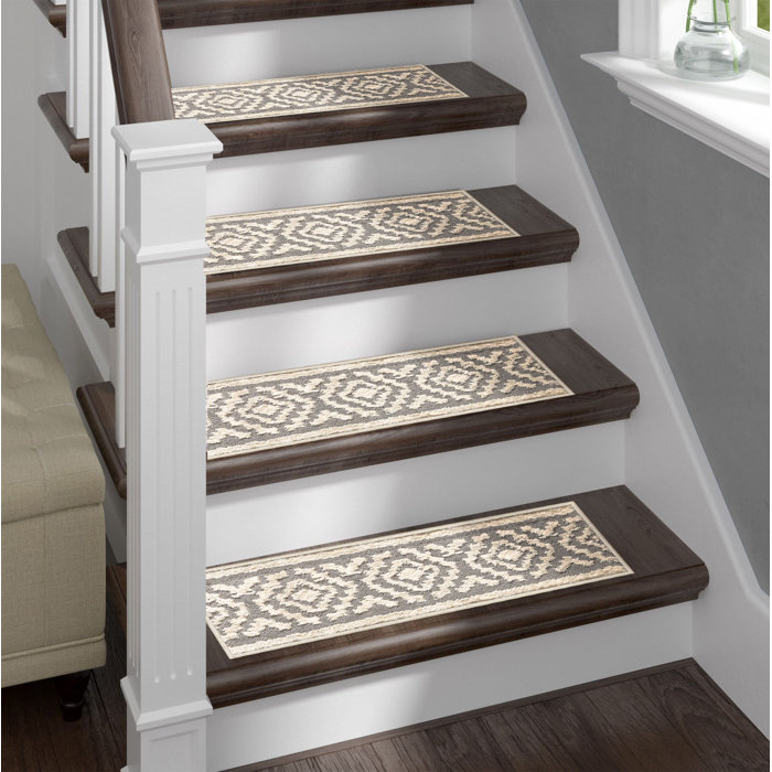 Foundry Select Bevel Stair Treads for Wooden Steps White/Gray Shag ...