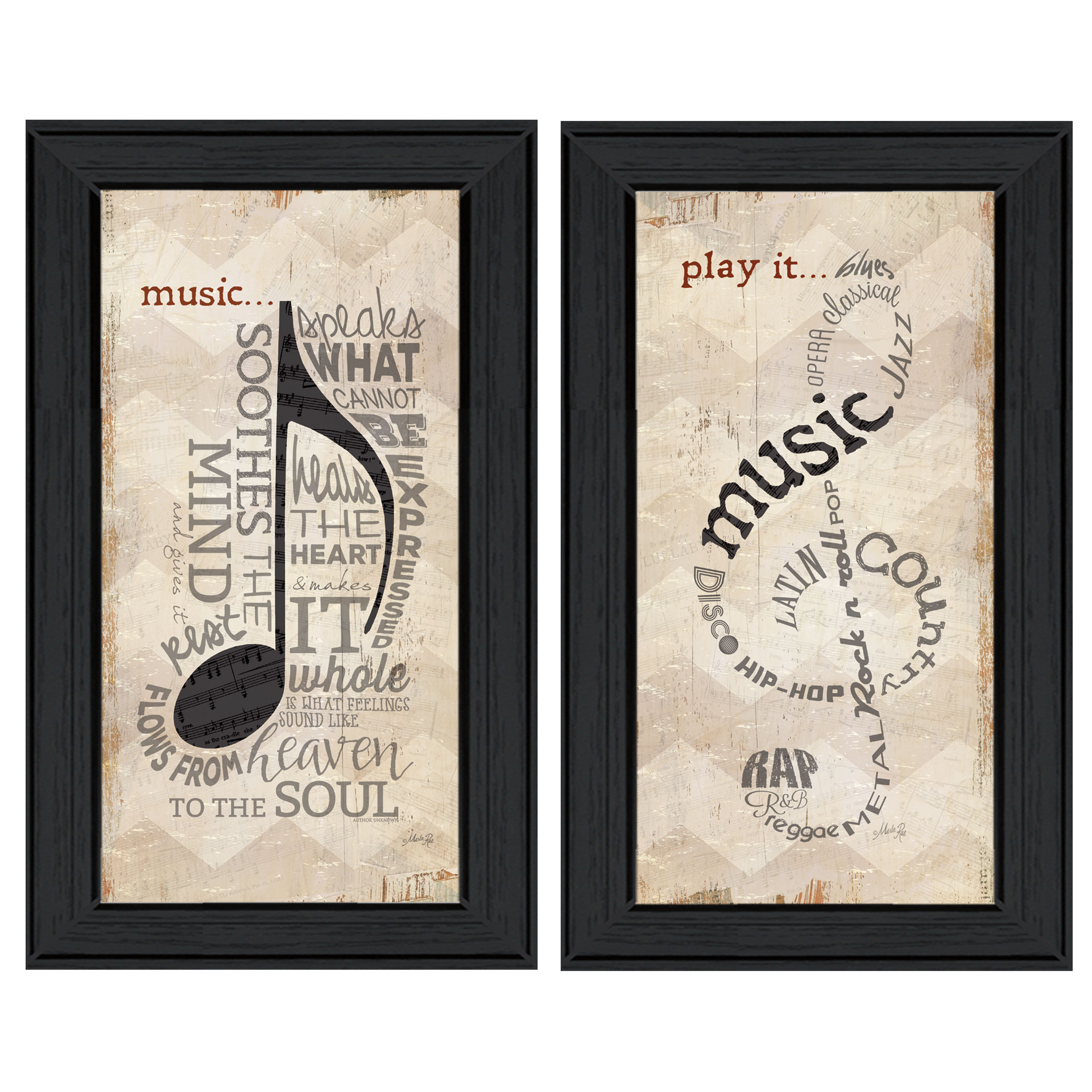 Red Barrel Studio® Music Framed On Paper 2 Pieces by Marla Rae Print ...