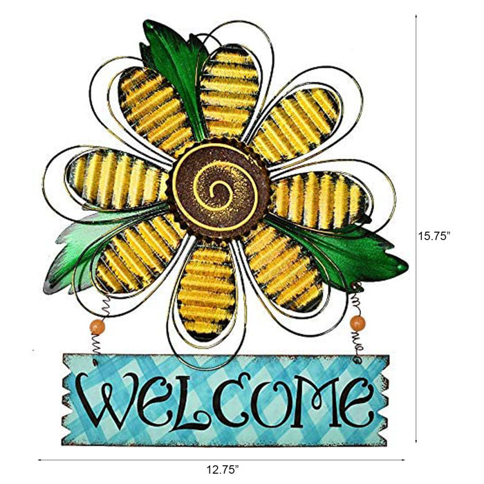 Arlmont & Co. Metal Daisy Welcome Hanging Sign & Reviews | Wayfair