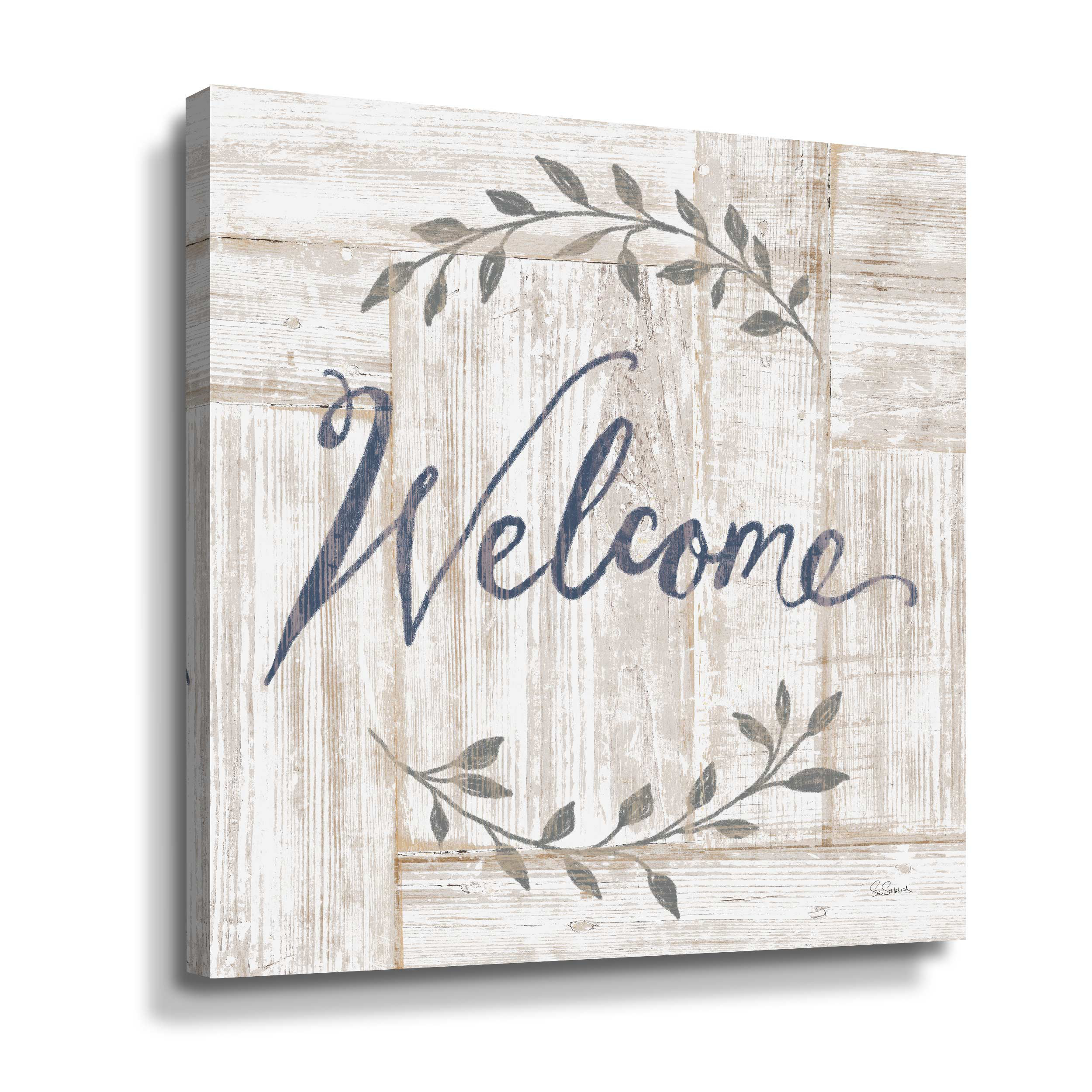 August Grove® Woodgrain Welcome - Graphic Art on Canvas | Wayfair