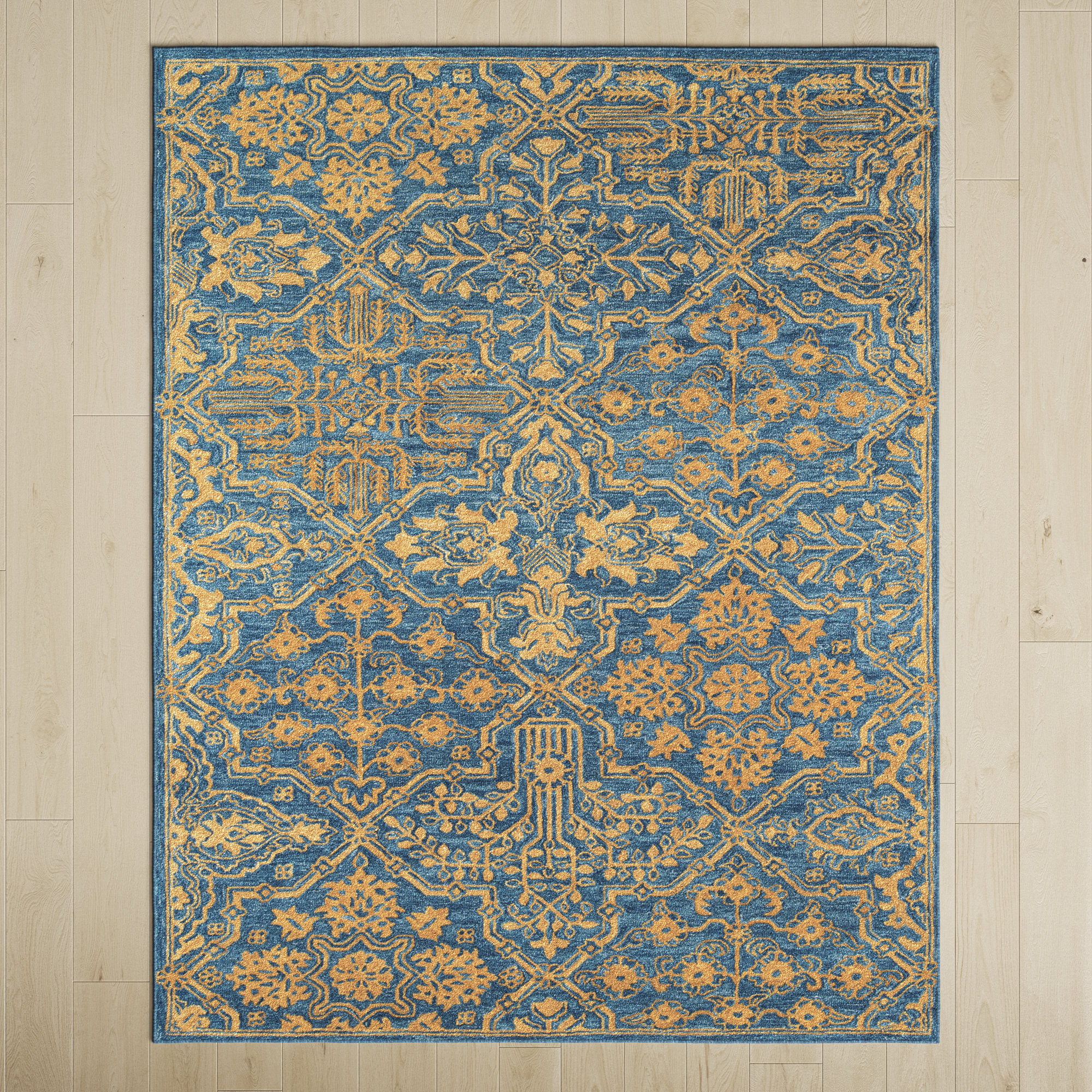 Birch Lane™ Cece Handmade Wool Blue/Orange Rug & Reviews | Wayfair