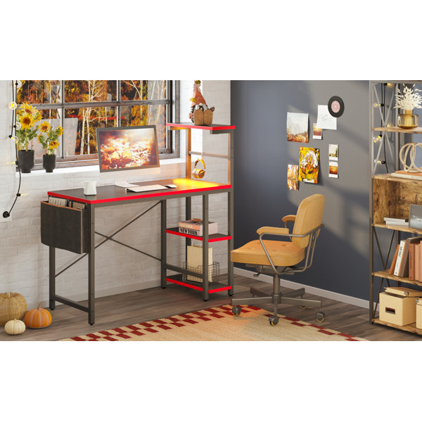 17 Stories Johnothan Computer Desk with 4 Tiers Shelves, LED, 44 ...