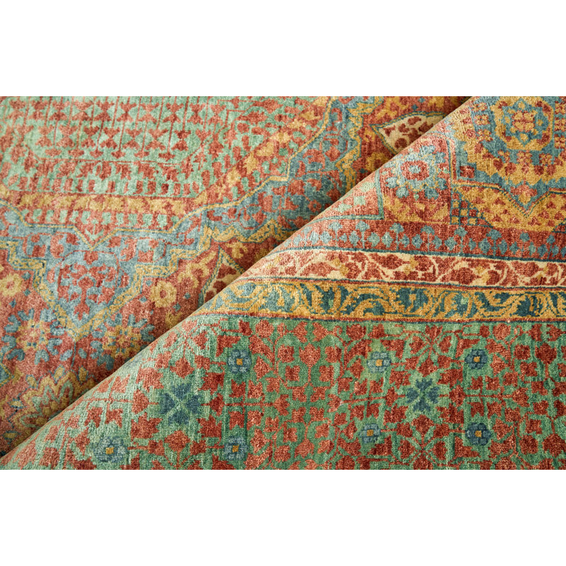 Exquisite Rugs Mamluk Handmade Hand-Knotted Wool Rust/Green Rug | Wayfair