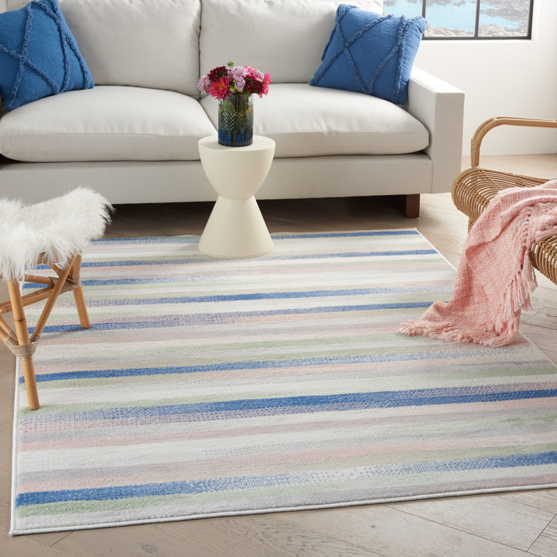 Highland Dunes Inaayah Performance Blue/Ivory/Pink Rug & Reviews | Wayfair