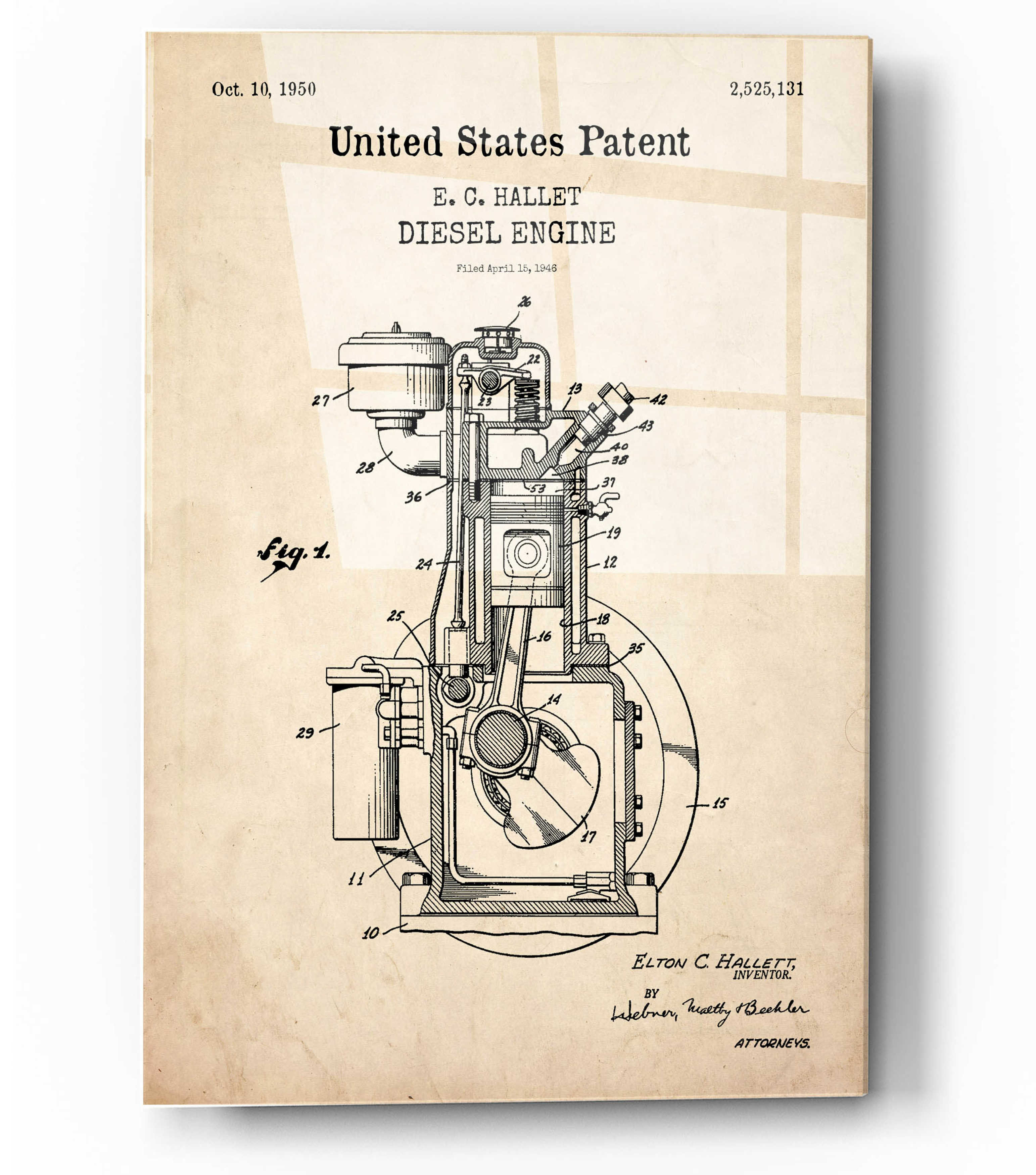 Williston Forge Diesel Engine Patent Parchment On Plastic/Acrylic by ...