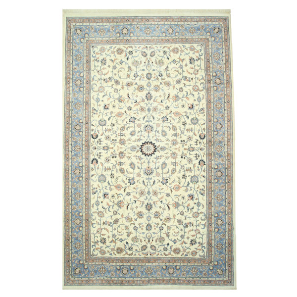 Eastern Rugs Kashan Handmade Hand-Knotted Wool Ivory/Navy Blue Rug ...