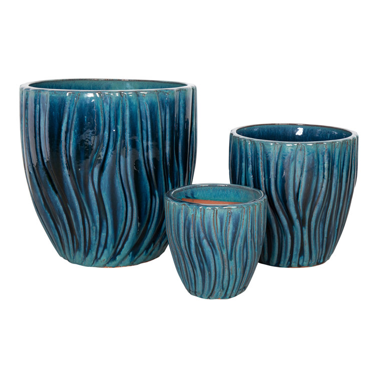 Ivy Bronx Daya Large Ceramic Pot, Shiny Aqua Swirl S | Wayfair.co.uk