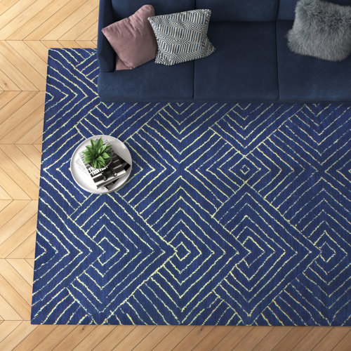 Mercury Row® Utsey Handmade Hand-Tufted Wool Navy Rug & Reviews | Wayfair