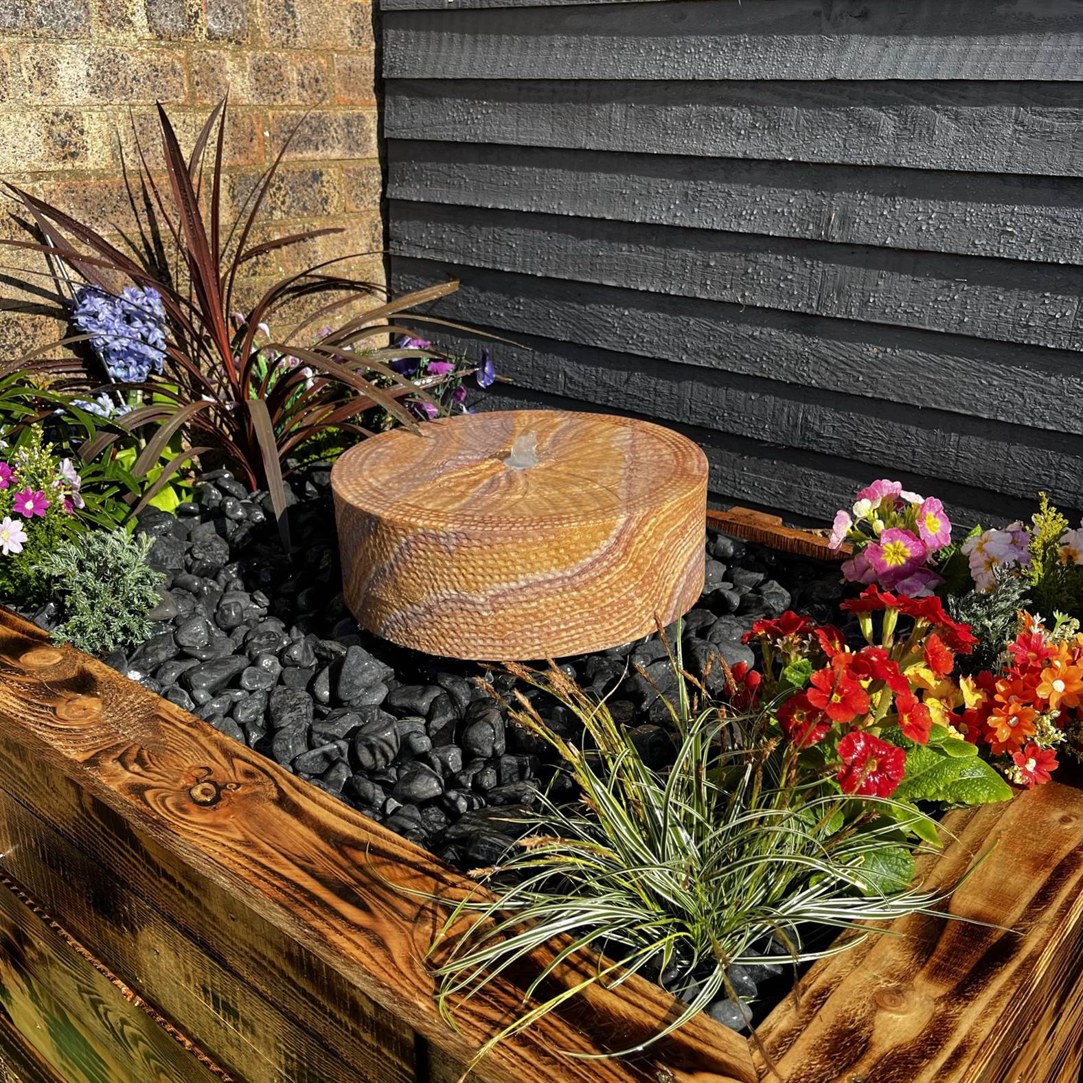 Gracie Oaks Sandstone Millstone 38Cm Natural Stone Water Feature ...