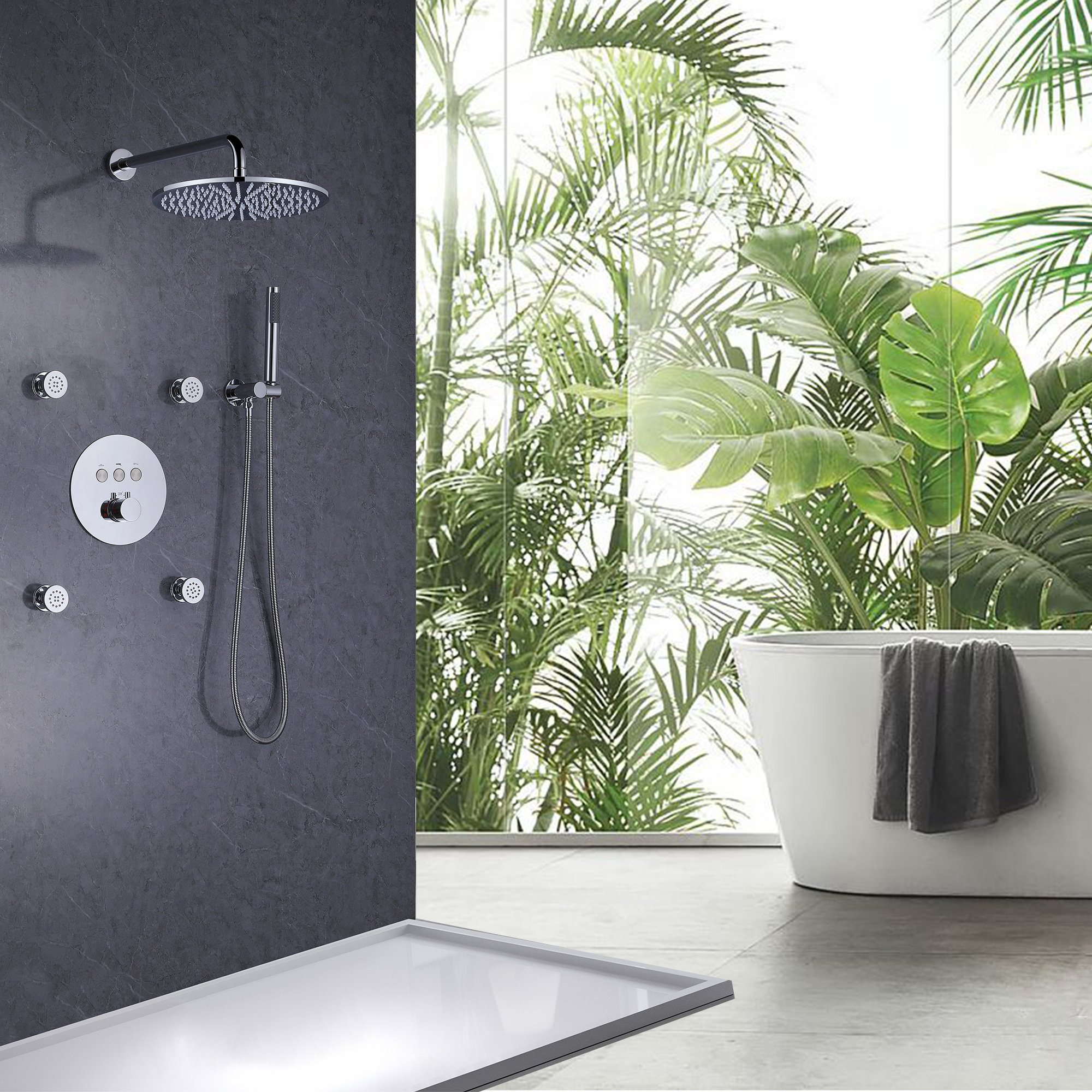 Selected Thermostatic 4-Jet Bathroom Complete Shower System with Rough ...