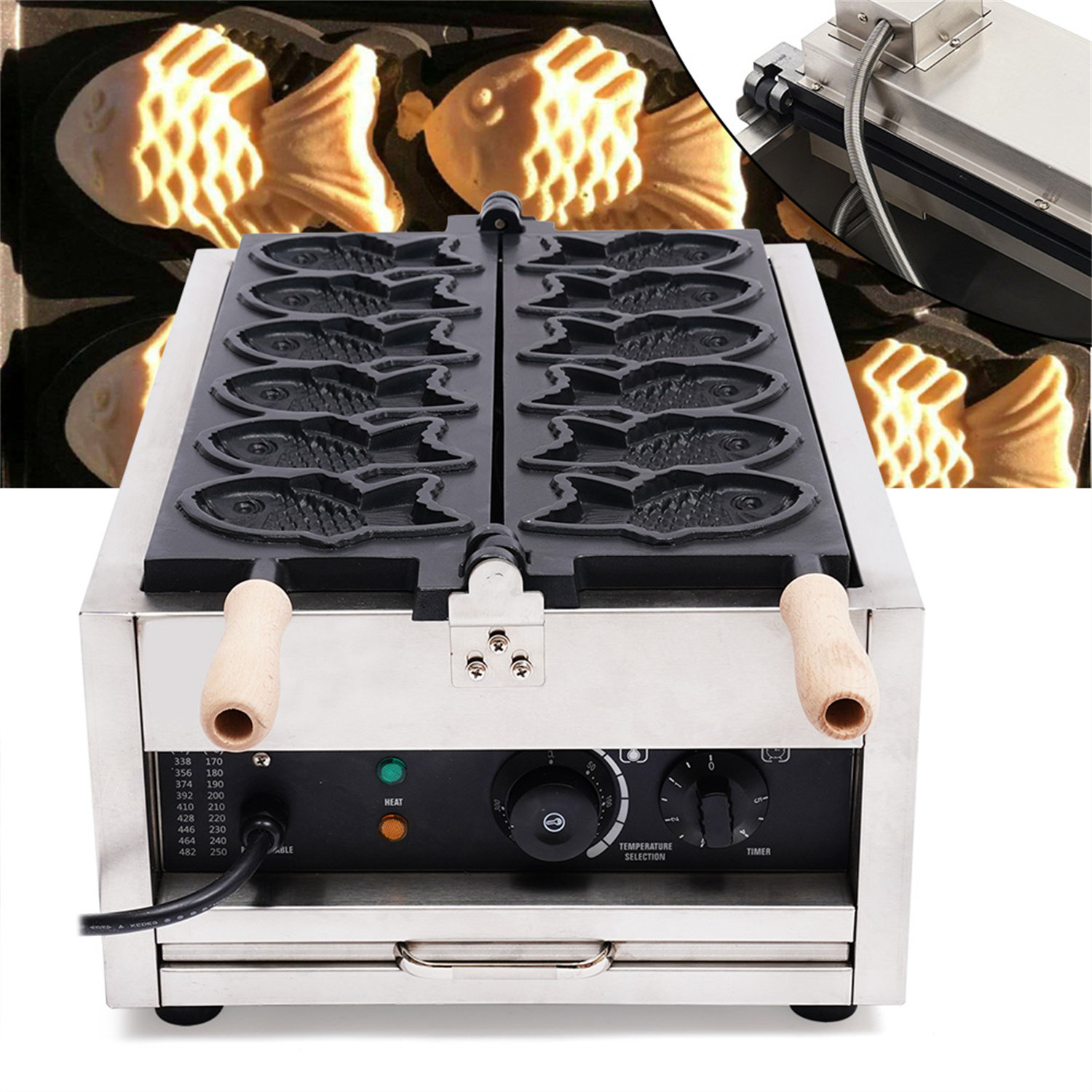 YXSUN Fish Shaped Waffle Maker Commercial Nonstick Electric Taiyaki ...