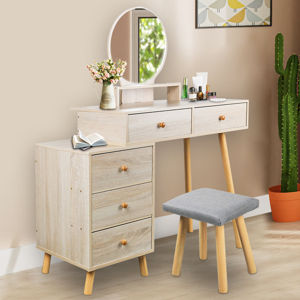 Corrigan Studio® Dragana Classic 2-Drawers Vanity Table with Mirror and ...