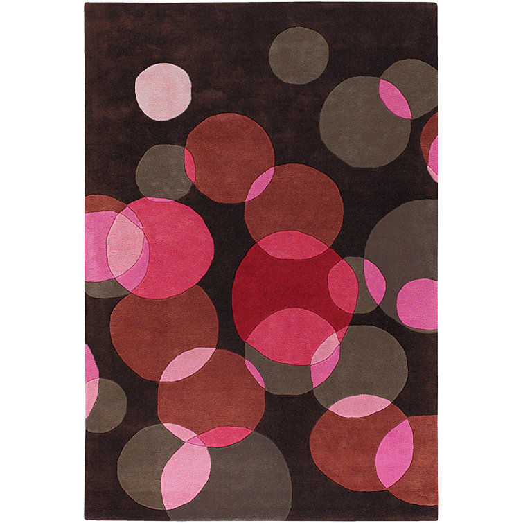 Brayden Studio® Osteen Abstract Hand-Tufted Wool Black/Pink Rug | Wayfair