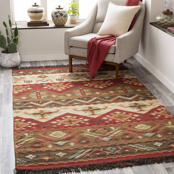 Loon Peak® Bowes Handmade Hand-Knotted Wool Red Rug | Wayfair