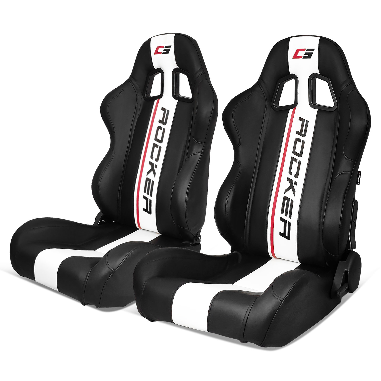 Modern Depo Universal Racing Seats Pair With Dual Sliders, Black Pu ...