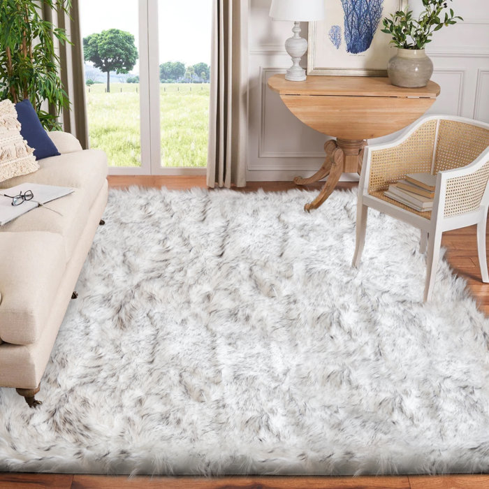 Hepper Handmade Faux Sheepskin White/Gray Rug & Reviews | Wayfair