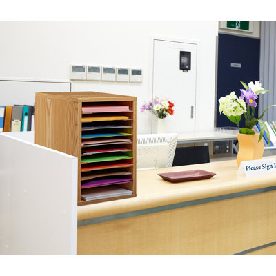 AdirOffice 11-Compartment Wood Vertical Paper Sorter Literature File ...