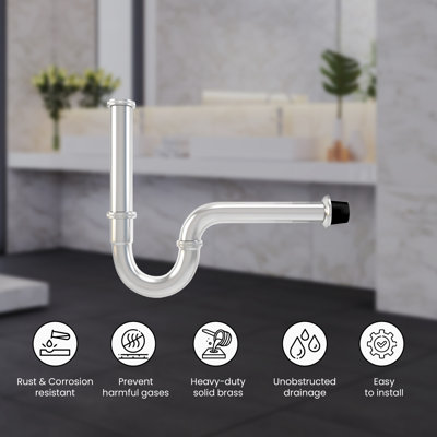 Ayna Decors Brass P Trap, 1 1/4 Bathroom Basin Waste Trap Drain Kit ...