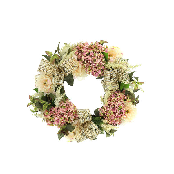 The Holiday Aisle® 25" Hydrangea and Peony Wreath with Bows | Wayfair