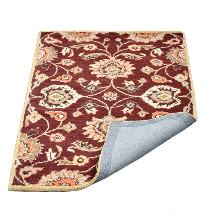 Canora Grey Bleeker Floral Handmade Tufted Wool Maroon Area Rug | Wayfair