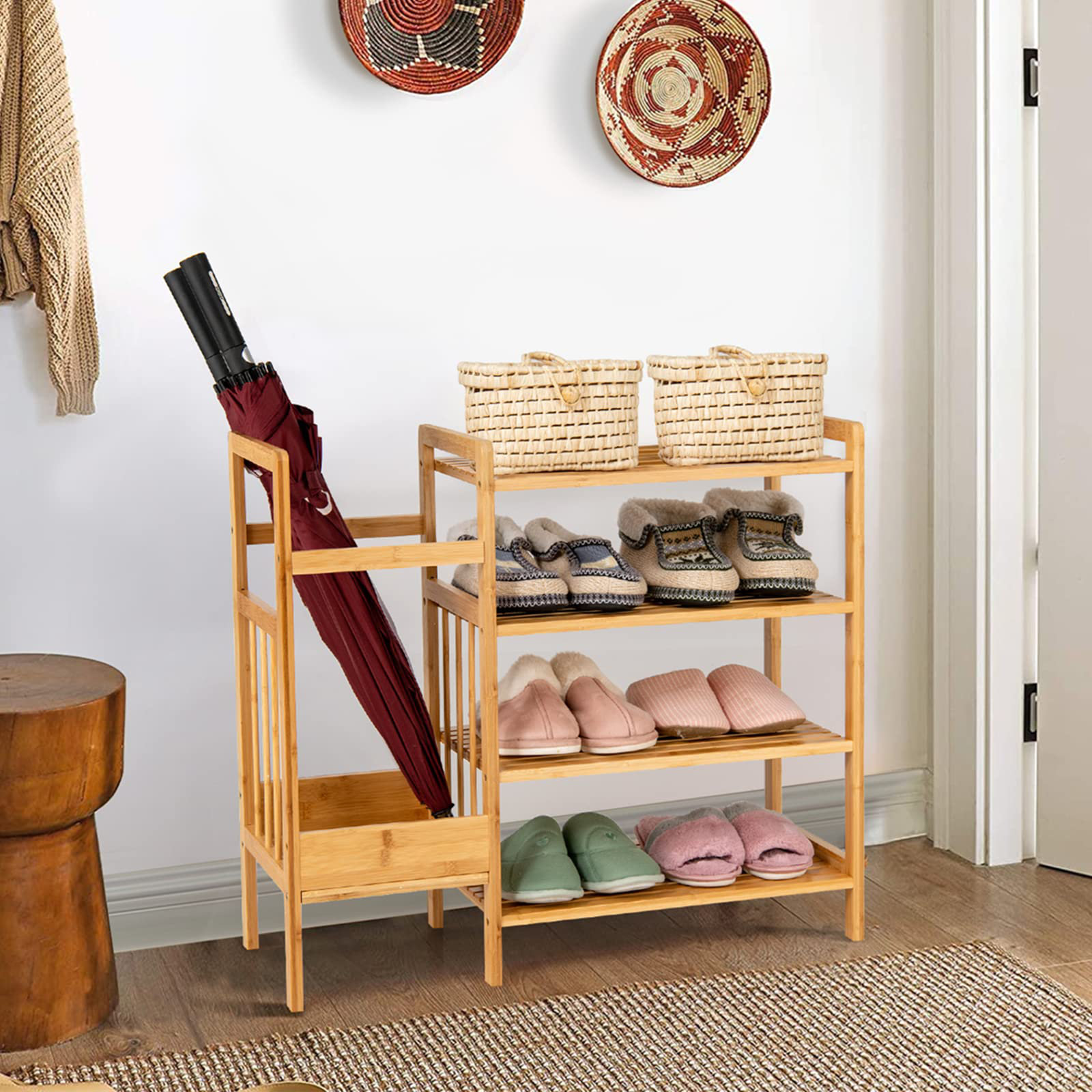 Natur Pur 4-Tier Shoe Rack, Bamboo Shoes Storage Shelves With Umbrella ...