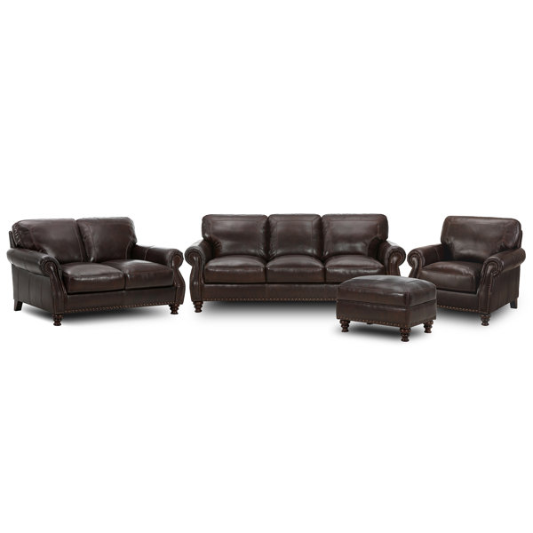 Lark Manor Ellard Genuine Leather Rolled Arm Sofa & Reviews | Wayfair
