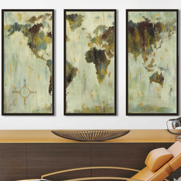PicturePerfectInternational Bronze World Map - 3 Piece Floater Frame ...