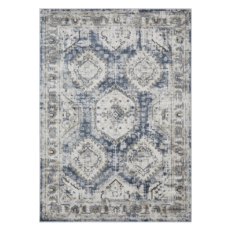 Union Rustic Aralynn Performance Blue/Cream Rug | Wayfair