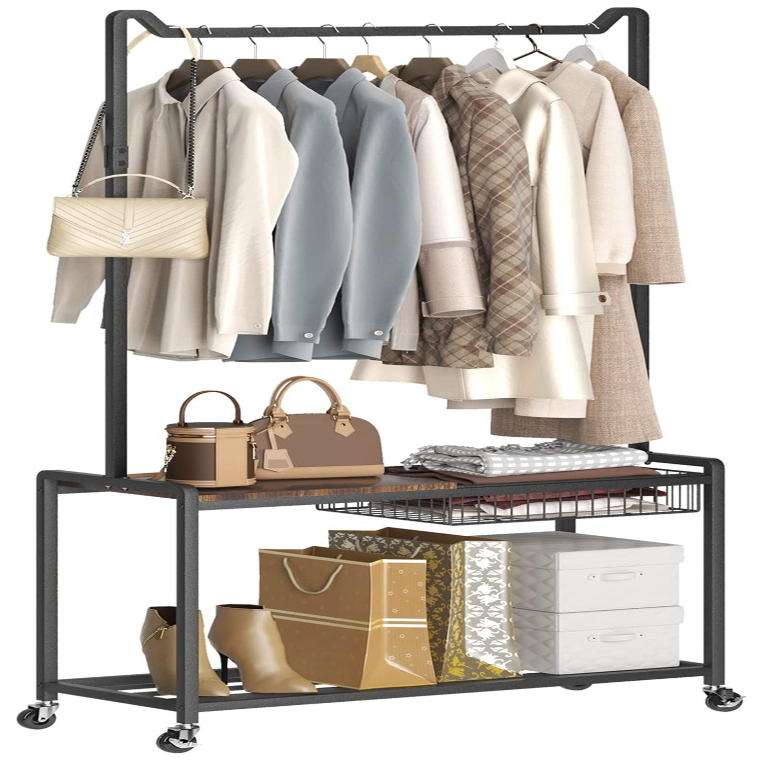 Rebrilliant Maitte 31.5'' Metal Rolling Clothes Rack | Wayfair